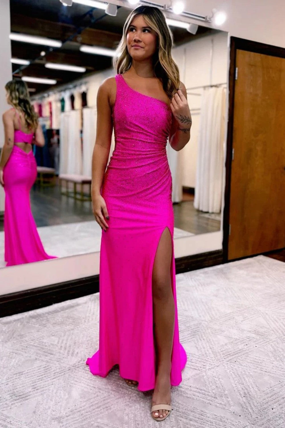 Furlla Women Asymmetric Beaded Gown with Figure Hugging Silhouette ...